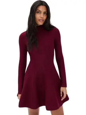 FLEUR DU MAL Long Sleeve Flared Corset Dress - Claret