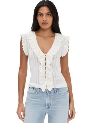 LoveShackFancy Elizabelle Pointelle Knit Top - Dove Blanc