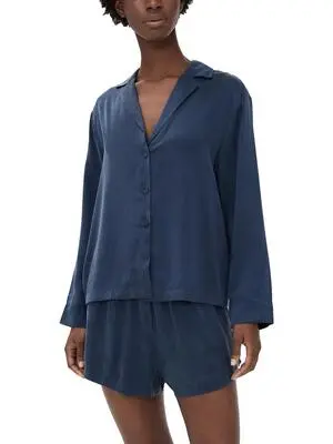 Lunya Silk Long Sleeve And Shorts Set - Deep Blue