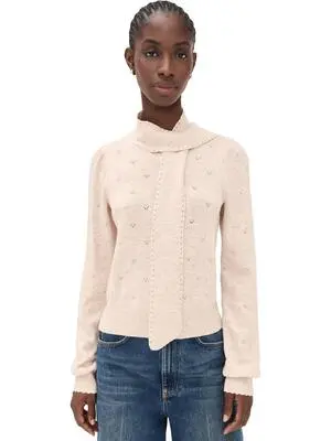 Astr The Label Ovalia Pointelle Knit Sweater - Oatmeal