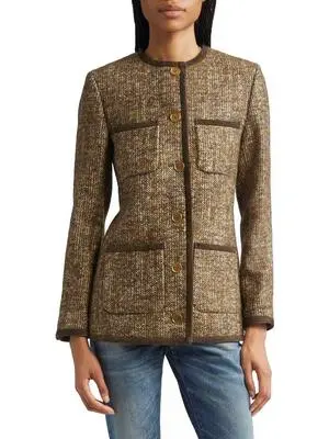 GOLDEN GOOSE Journey Boxy Tweed Jacket - Turkish Coffee