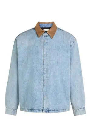 FRAME Suede Collar Denim Overshirt - Mid Blu