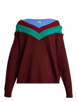 Loewe X Albers Layered V-neck Wool Sweater - Green/red/