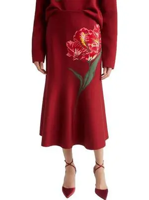 Carolina Herrera Floral Jacquard Flared Skirt - Garnet Multi