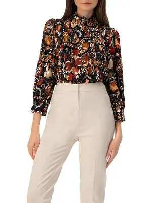 IVONNE Printed Long Sleeve Shirt - Multi-brown