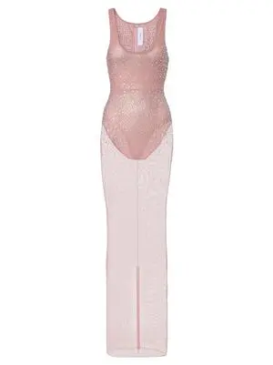 Alex Perry Crystal-embellished Mesh Maxi Dress - Pink