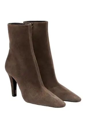 Saint Laurent Jill 95 Suede Ankle Boots Brown