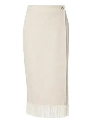 Polo Ralph Lauren Fringed Herringbone Wool-blend Wrap Skirt - Beige