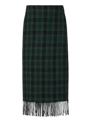 Polo Ralph Lauren Checked Fringed Wool-blend Wrap Skirt - Green