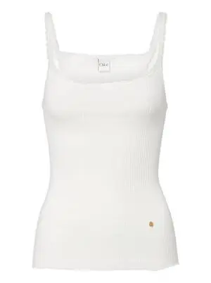 Chloé Lace-trimmed Ribbed-knit Cotton Tank Top - White