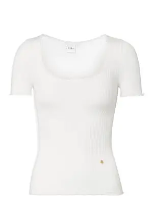 Chloé Lace-trimmed Ribbed Cotton T-shirt - White