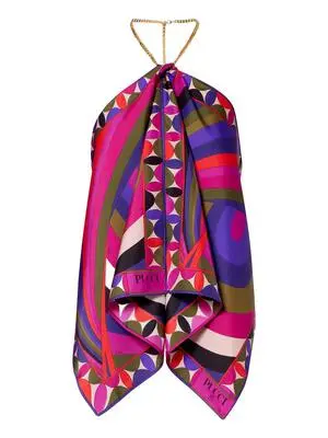 Emilio Pucci Iride Embellished Silk Twill Top Multicoloured
