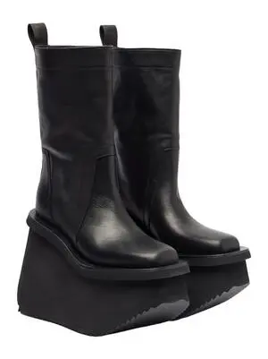 Rick Owens Factory Leather Platform Ankle Boots - Black