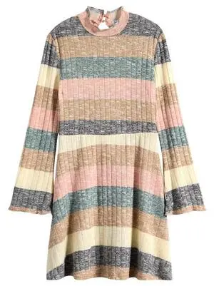LOVE, FIRE Striped Ribbed Sweater Dress