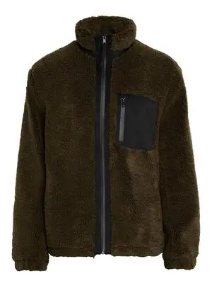 Vince Men's Faux Sherpa Zip-Up Jacket Dark Leaf