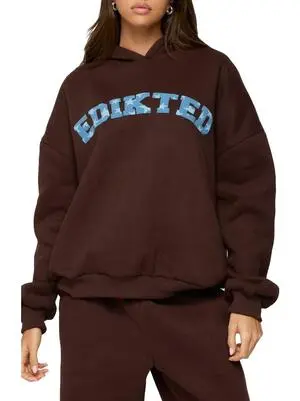 EDIKTED Logo Graphic Hoodie - Brown
