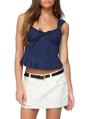 EDIKTED Pleated Poplin Top - Navy