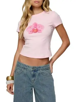 EDIKTED Orchid Gemstone Crop T-shirt - Pink