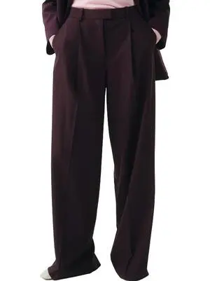 Mango Selection Pleat Front Straight Leg Trousers - Maroon