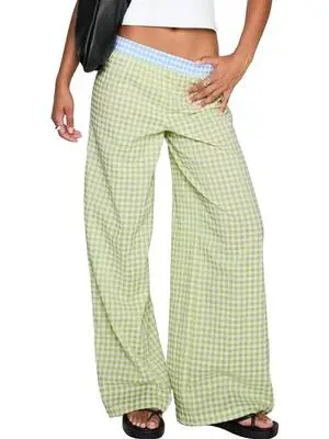 Princess Polly Neevies Check Wide Leg Pants - Green