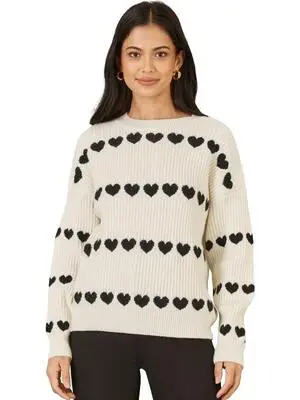 YUMI Knitted Heart Striped Sweater
