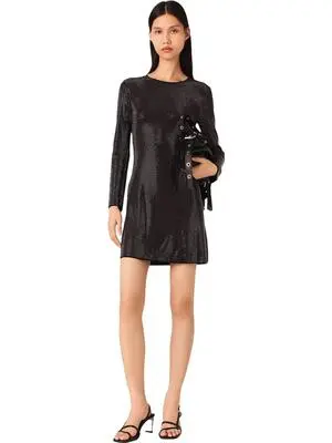 Maje Mini Rhinestone Knit Dress - Black