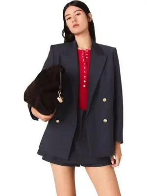 Maje Double-breasted Blazer With Gold Buttons - Navy