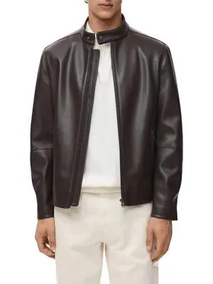 Mango Faux Leather Jacket - Chocolate