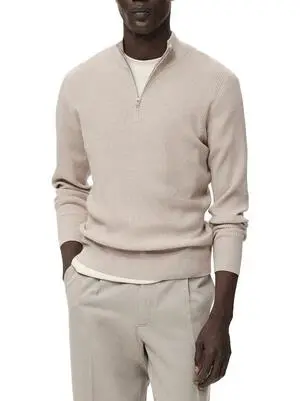 Mango Rib Quarter Zip Sweater - Beige