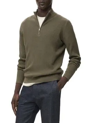 Mango Rib Quarter Zip Sweater - Olive Green