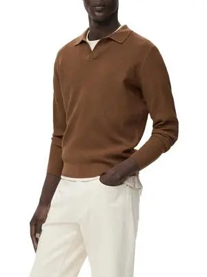 Mango Johnny Collar Ribbed Polo Sweater - Tobacco Brown