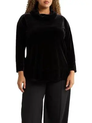 Jones New York Cowl Neck Velour Top - Jones Black