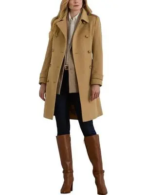 Ralph Lauren Wool-blend Coat With Faux Leather Details - Camel