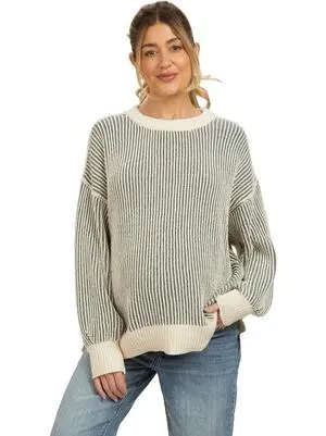 PINKBLUSH Ribbed Balloon Sleeve Sweater Olive Green