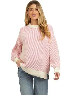PINKBLUSH Ribbed Balloon Sleeve Sweater Pink