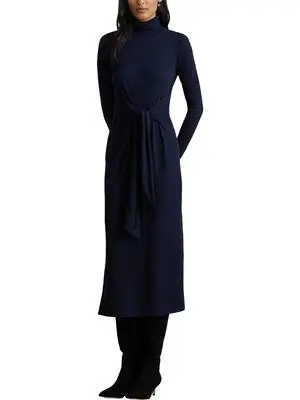Ralph Lauren Long Sleeve Turtleneck Tie Front Midi Dress - Lighthouse Navy