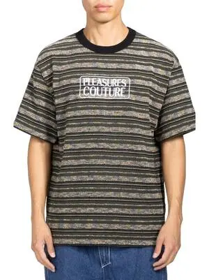 PLEASURES Embroidered Couture Stripe T-shirt - Dark Olive
