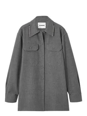 JIL SANDER Bead-embellished Wool Shirt - Gray