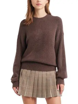 OPEN EDIT Cozy Crewneck Sweater - Brown Seal