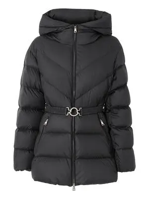 Moncler Brosse Belted Hooded Quilted Down Jacket - Black
