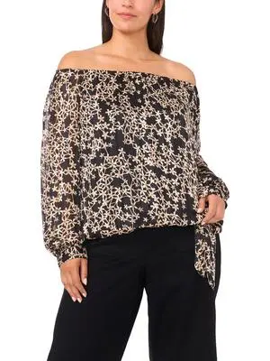 Vince Camuto Floral Metallic Print Off-the-shoulder Top - Rich Black