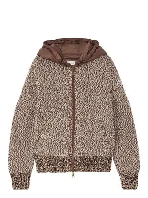 Moncler Hooded Quilted Wool Cardigan Light Brown