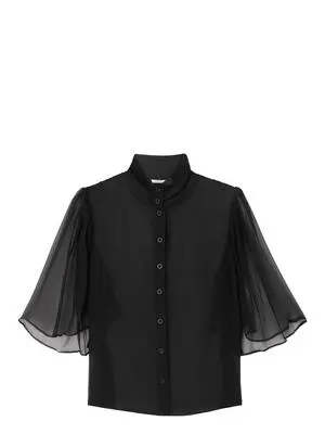 FRAME Flutter Silk-chiffon Blouse - Black