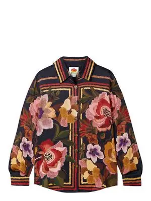 Farm Rio Floral-print Satin Shirt - Multi