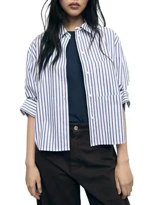 MANGO Stripe Crop Button-Up Shirt