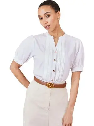 YUMI Cotton Pleated Short Sleeve Shirt
