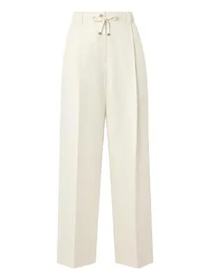 Moncler Pleated Wool-gabardine Wide-leg Pants - Cream