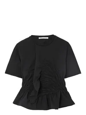 Cecilie Bahnsen Ruched Stretch-cotton Jersey T-shirt - Black