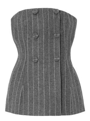 Carolina Herrera Strapless Double-breasted Pinstriped Top - Gray