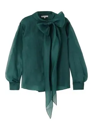 Carolina Herrera Carolina Herrera Pussy-Bow Silk-Organza Blouse Green